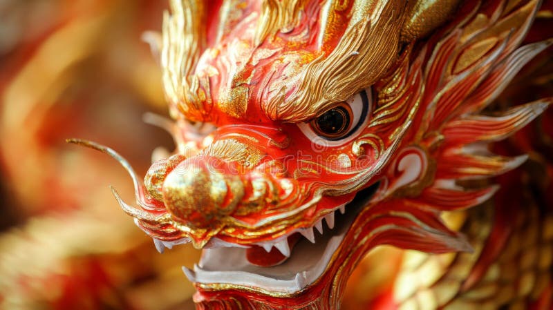 Close-up of a Red and Gold Dragon Statue Stock Illustration ...