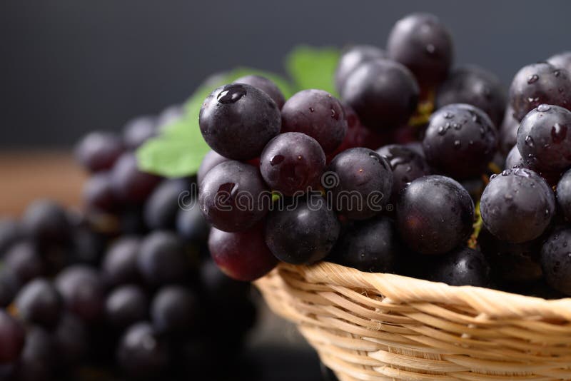 Close Up of Red Grape in Bamboo Basket Stock Photo - Image of fruit ...