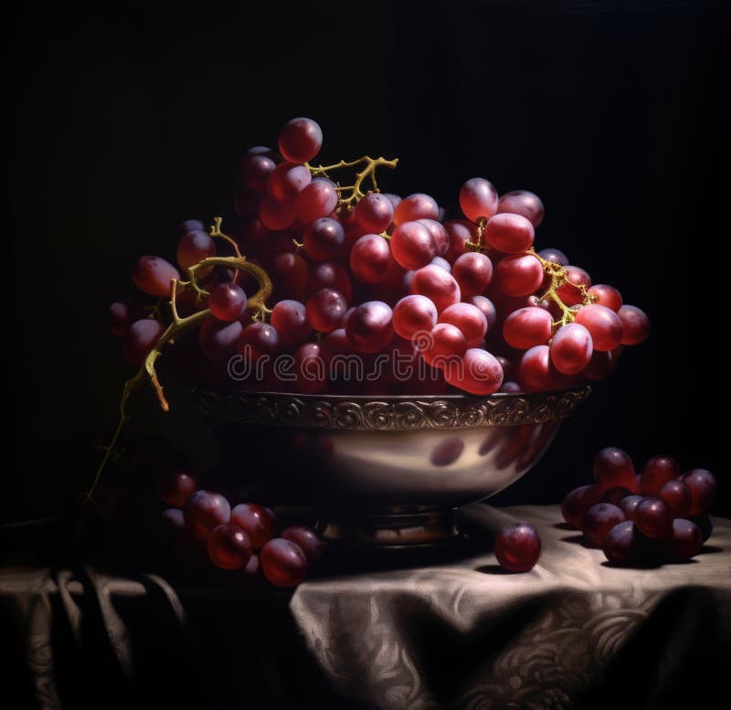 Close Up of Red Grapes in Bowl on Black Background, Created Using ...