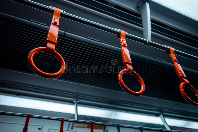 Close Up of a Red Hand Grab or Ring for Standing Passengers Inside a ...