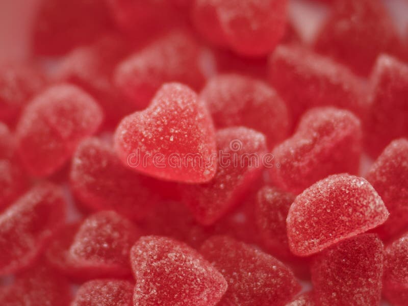 Close-up of Red Heart-shaped Gummy Candies with a Sugar Coating ...
