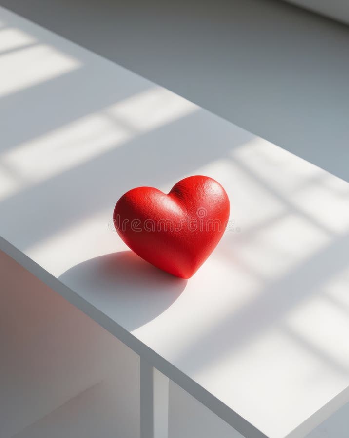 A Close Up of a Red Heart on a Table with a Light Stock Photo - Image ...