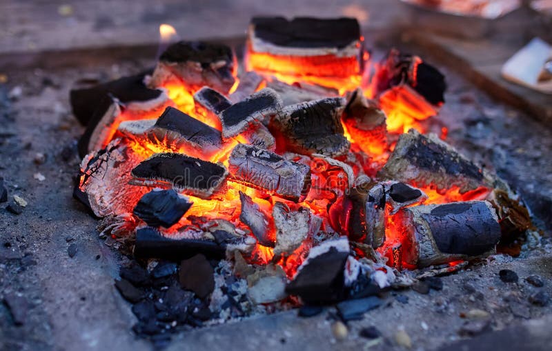 Close Up Of Red Hot Coals Glowed In The Stove Stock Photo - Image of ...