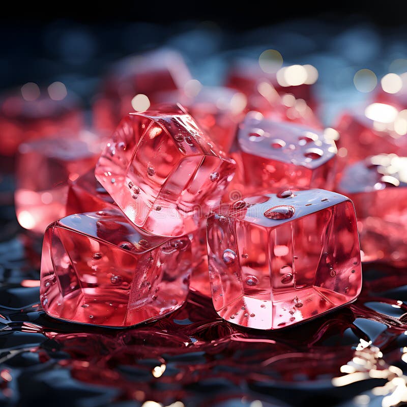 Close-up of Red Ice Cube Pieces. Ai Generated Stock Illustration ...