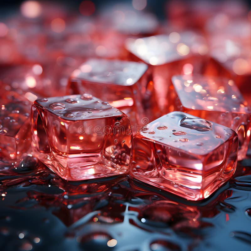 Close-up of Red Ice Cube Pieces. Ai Generated Stock Illustration ...