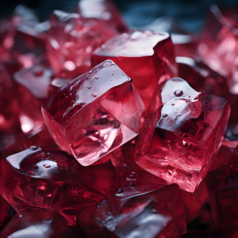 Close-up of Red Ice Cube Pieces. Ai Generated Stock Illustration ...