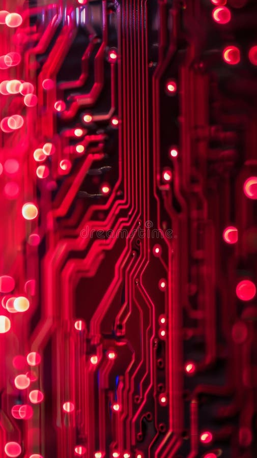 Close-up of Red Illuminated Electronic Circuit Board Stock Image ...