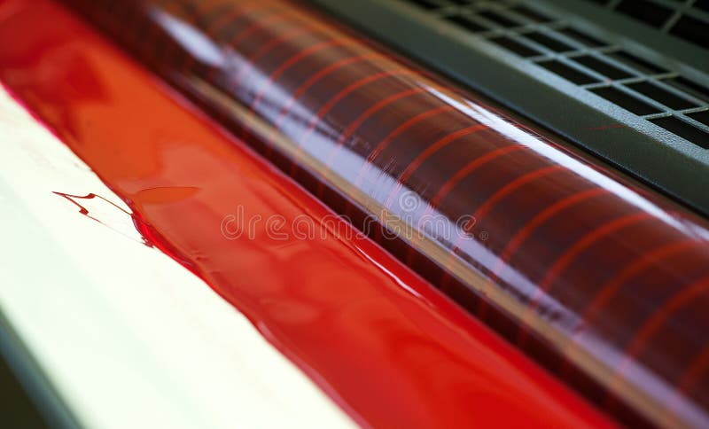 Close Up Red Ink on a Printing Machine Stock Photo - Image of vivid ...