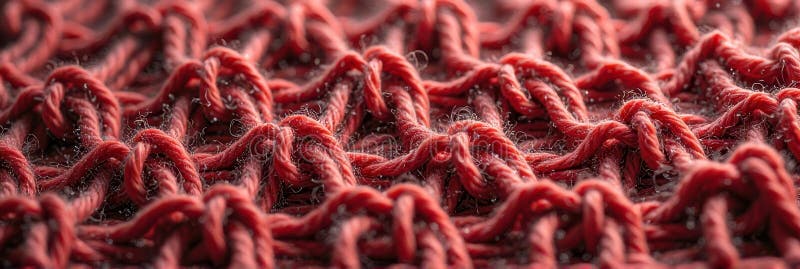 Close-up of Red Knitted Textile Texture with Interwoven Yarn Pattern ...