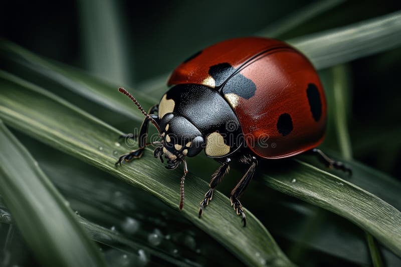 Close Up of Red Ladybug on Green Grass Stock Illustration ...