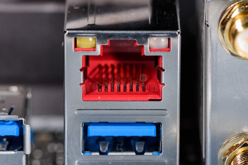 Close Up on the Red LAN Port of a Modern Computer Mainboard Stock Photo ...