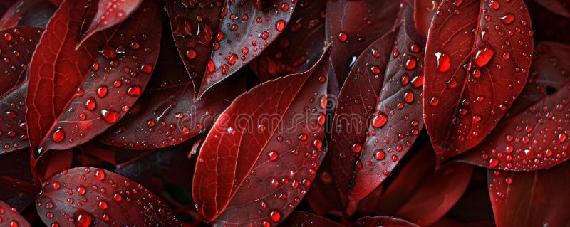 Close-up of Red Leaves with Water Drops Stock Image - Image of nature ...