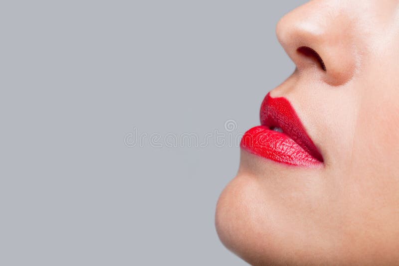 Womans Mouth Wide Open with Red Lipstick. Stock Image - Image of ...
