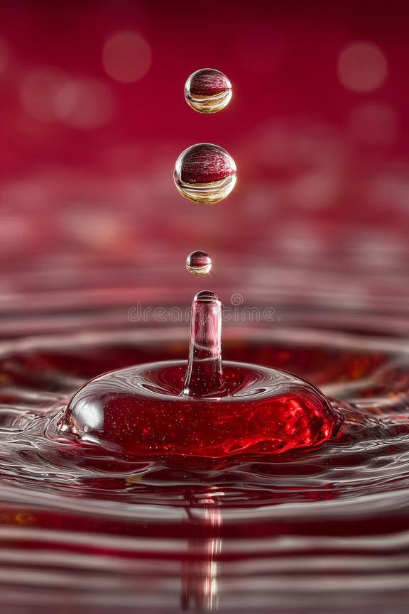 Close-up of Red Liquid Droplets Creating Ripples on the Surface. Stock ...