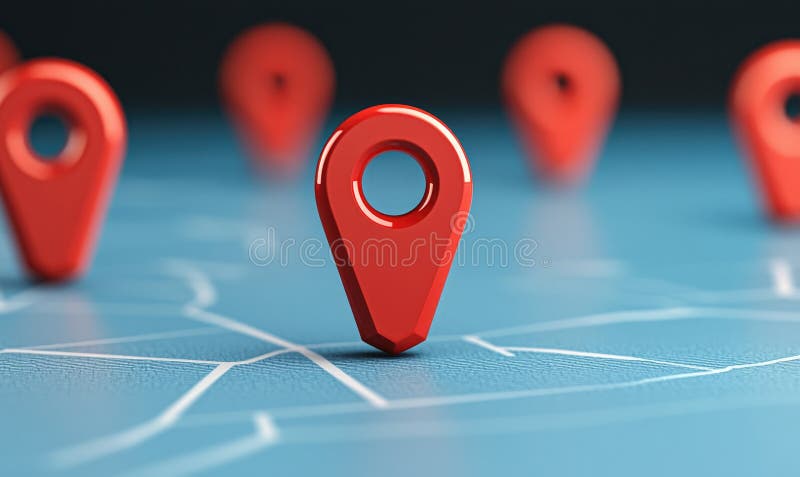 A Close-up of Red Location Pins on a Digital Map, Symbolizing ...