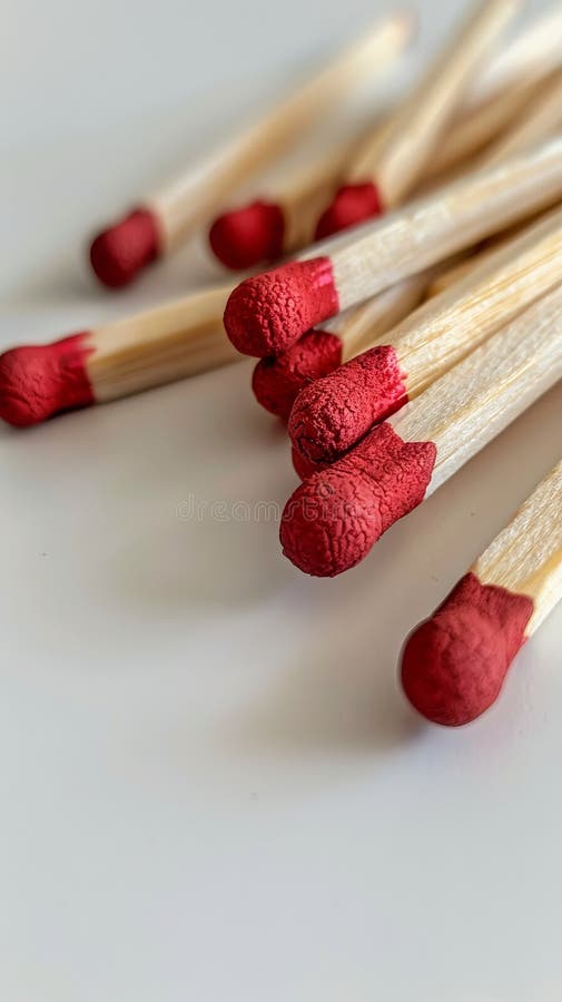 Close-up of Red Matchstick Heads on a White Background, Safety and Fire ...
