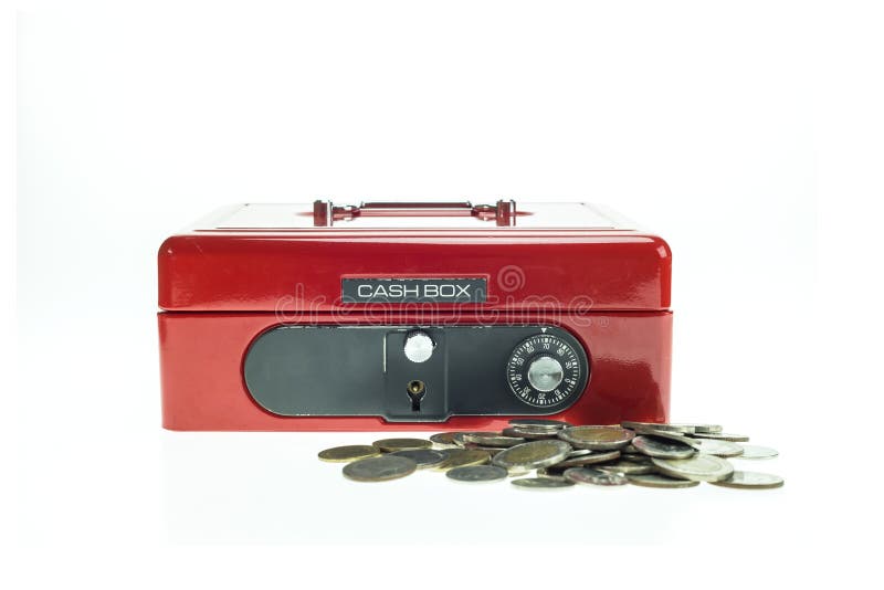 Close Up Red Metal Cash Box Isolated on White Stock Photo - Image of ...