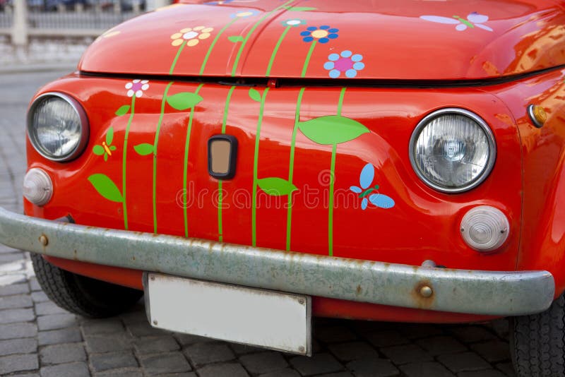 Close-up on a Red Mini Vintage Car; Red Bug Stock Image - Image of ...