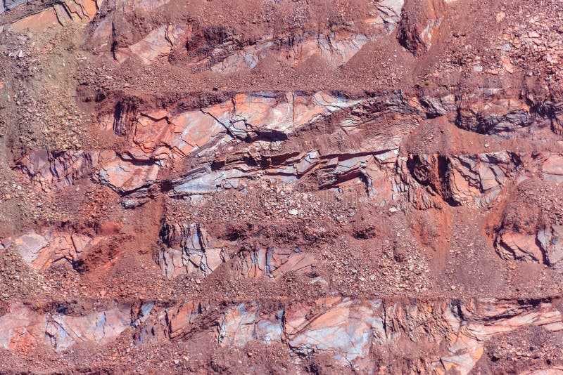 Close-up of Red Mining Levels at Iron Ore Quarry. Open-cast Mine, Open ...