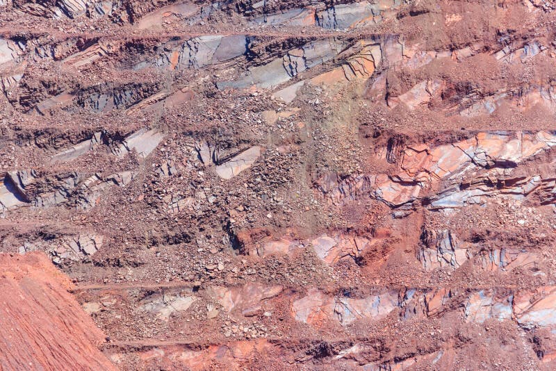 Close-up of Red Mining Levels at Iron Ore Quarry. Open-cast Mine, Open ...