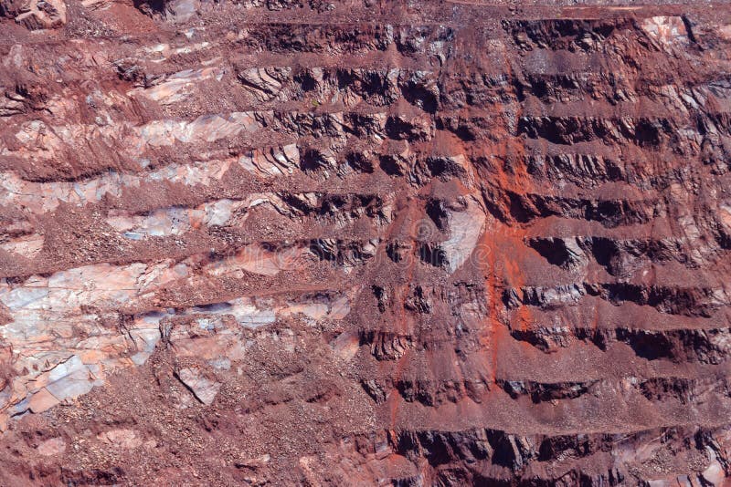 Close-up of Red Mining Levels at Iron Ore Quarry. Open-cast Mine, Open ...