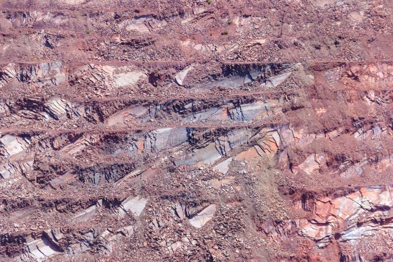 Close-up of Red Mining Levels at Iron Ore Quarry. Open-cast Mine, Open ...