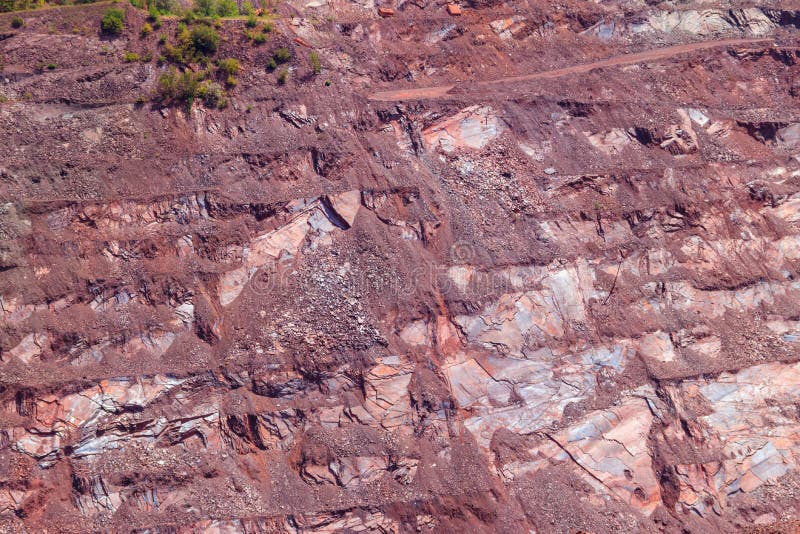 Close-up of Red Mining Levels at Iron Ore Quarry. Open-cast Mine, Open ...