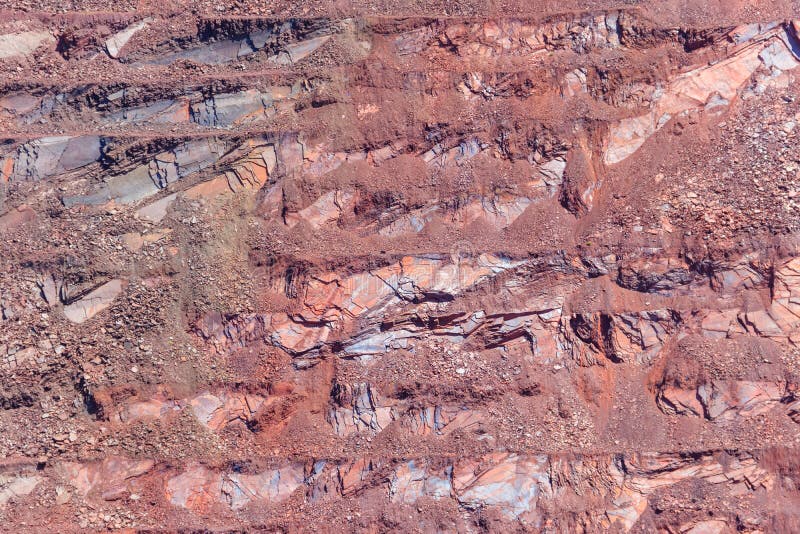 Close-up of Red Mining Levels at Iron Ore Quarry. Open-cast Mine, Open ...