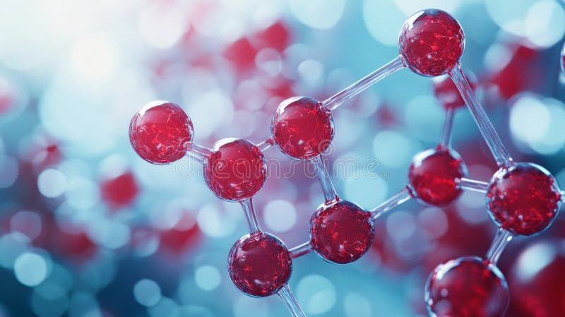 Close-up of Red Molecular Structure on Blue Bokeh Background Stock ...