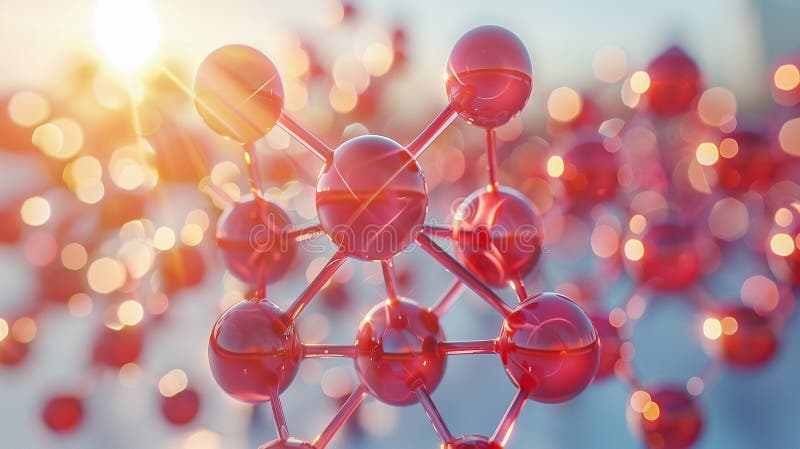 Close-Up of Red Molecular Structure with Sunlight and Bokeh Stock ...