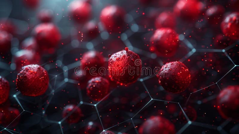 Close-up of Red Molecules in a Scientific Network - Generative Ai Stock ...