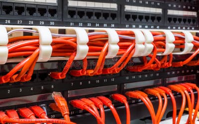 Close Up of Red Network Cables Connected To Switch Stock Photo - Image ...