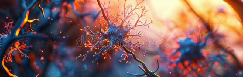 Close Up of Red Neuron Cell with Branches in a Network Stock Image ...