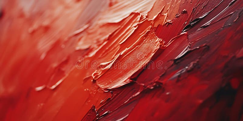 Close-Up of Red Oil Paint Strokes on a Canvas Creating Bold Texture ...