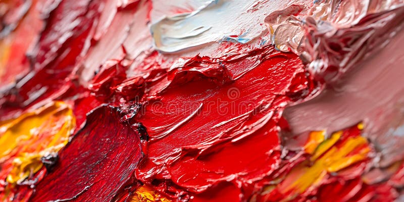 CloseUp of Red Oil Paint Strokes on a Canvas Creating Bold Texture ...