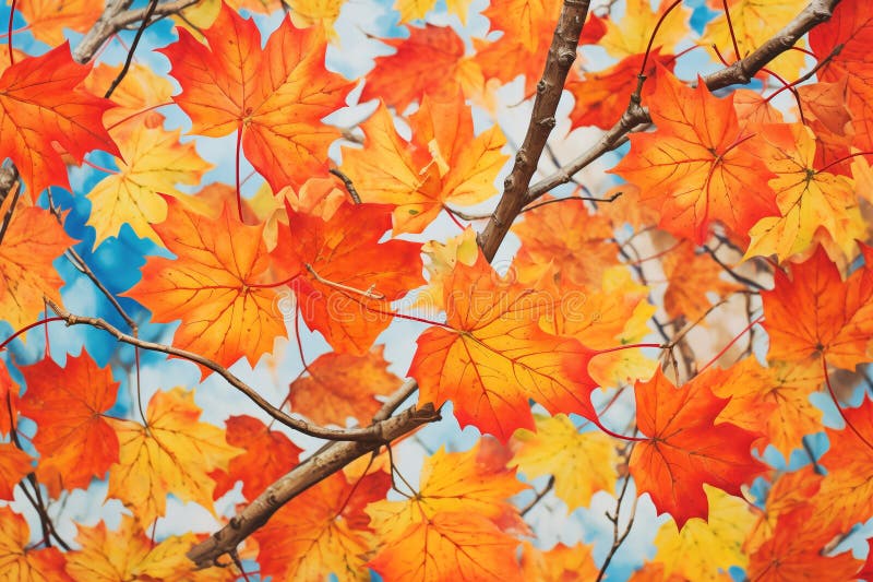 Close-up of Red and Orange Maple Leaves on Tree Stock Illustration ...