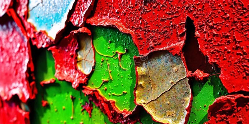 A Close-up of a Red Painted Wall Peeling Off and Cracking To Reveal a ...