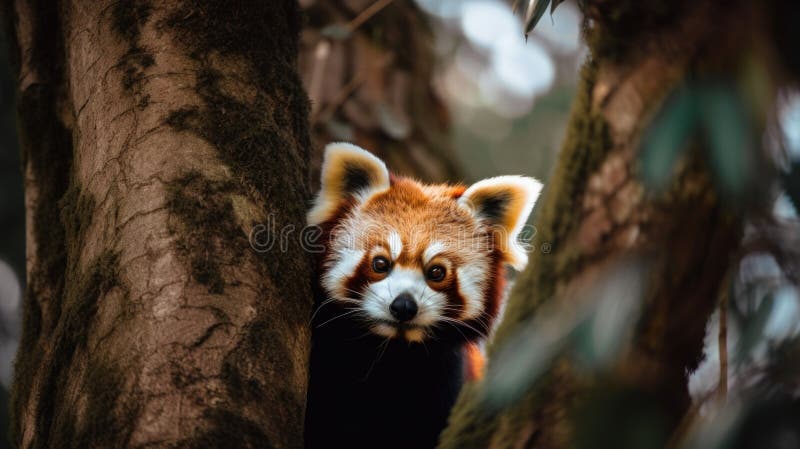 A Close Up of a Red Panda in a Tree. Generative AI Image. Stock ...