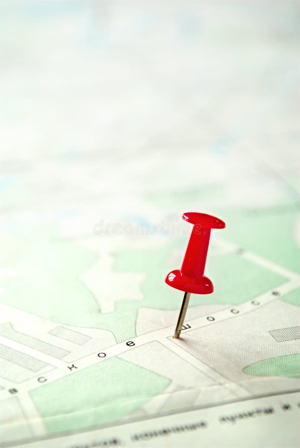 Close Up Red Pin Marking on a Green White Map Stock Image - Image of ...