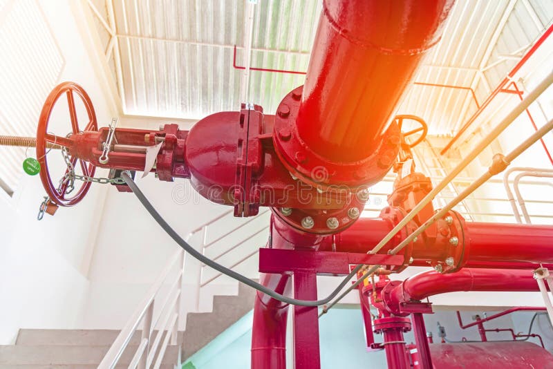 Close Up of Red Pipe of Fire Pump System Stock Photo - Image of pump ...