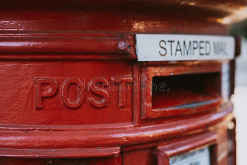 Red Post Box with a Retro Post Office Sign in London, UK. Stock Image ...