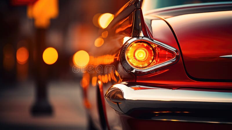 A Close Up of a Red Retro Fictional Car with Its Tail Light on, AI ...