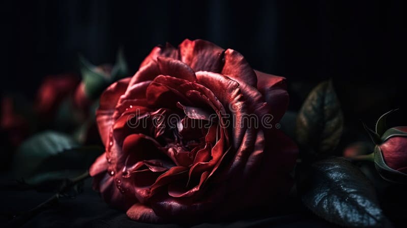 A Close Up of a Red Rose on a Black Background Stock Illustration ...