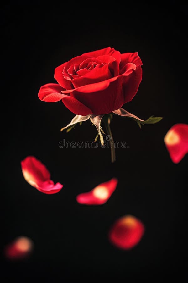 A Close-up of a Red Rose with Its Petals Floating in Mid-air Stock ...