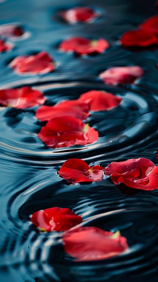 A Close Up of Red Rose Petals Floating in Water Stock Image - Image of ...