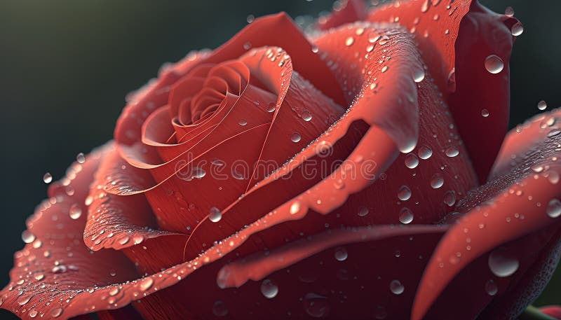 A Close Up of a Red Rose with Water Droplets on it Stock Illustration ...