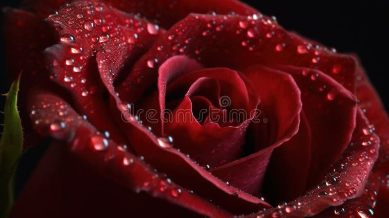 A Close Up of a Red Rose with Water Droplets on it Stock Illustration ...