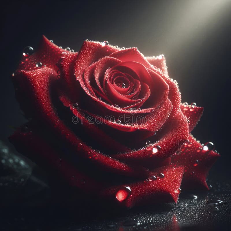 A Close Up of a Red Rose with Water Droplets on it. Ai Generative Stock ...