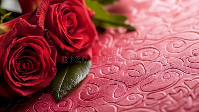 Close-up of Red Roses on Embossed Red Background Stock Illustration ...