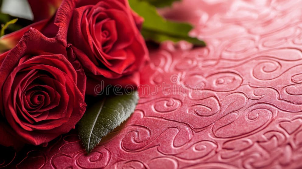 Close-up of Red Roses on Embossed Red Background Stock Illustration ...